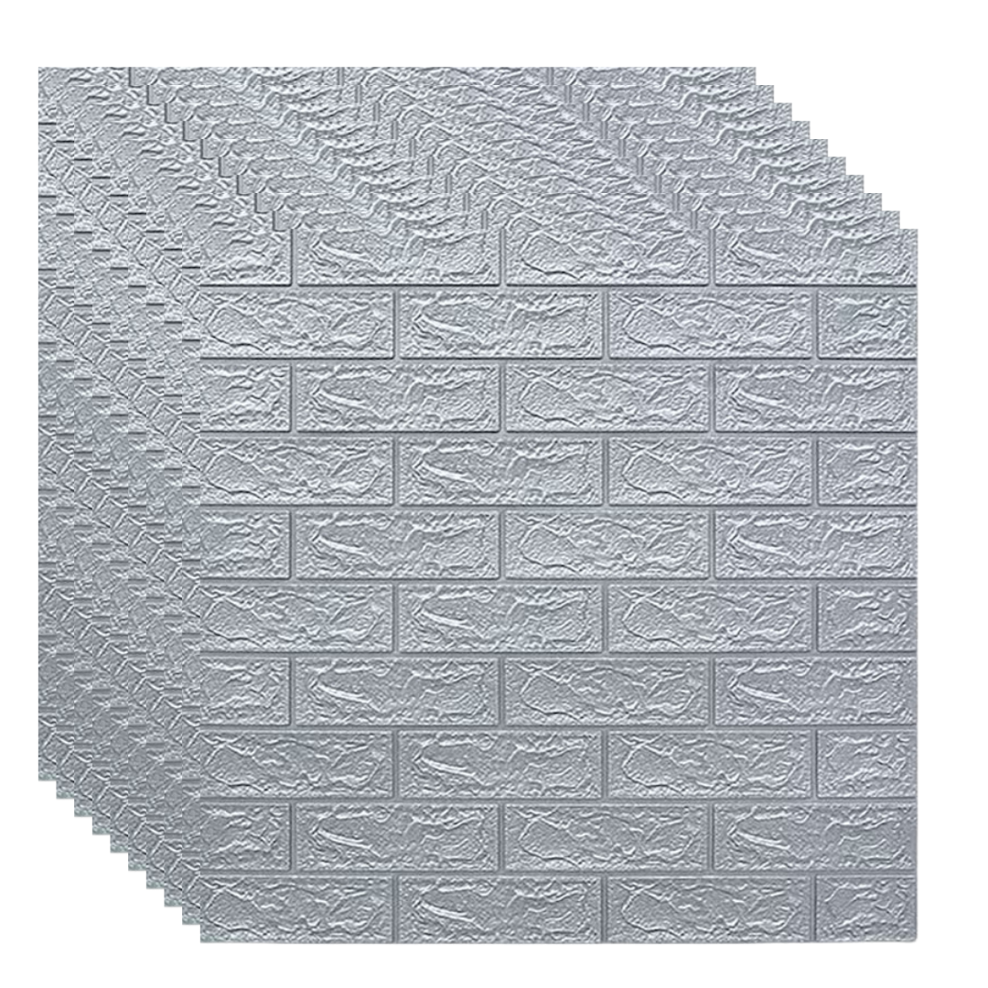 Tapet 3D Autoadeziv, Macvi®, dimensiuni 70x77,Model Caramida Argintiu ...